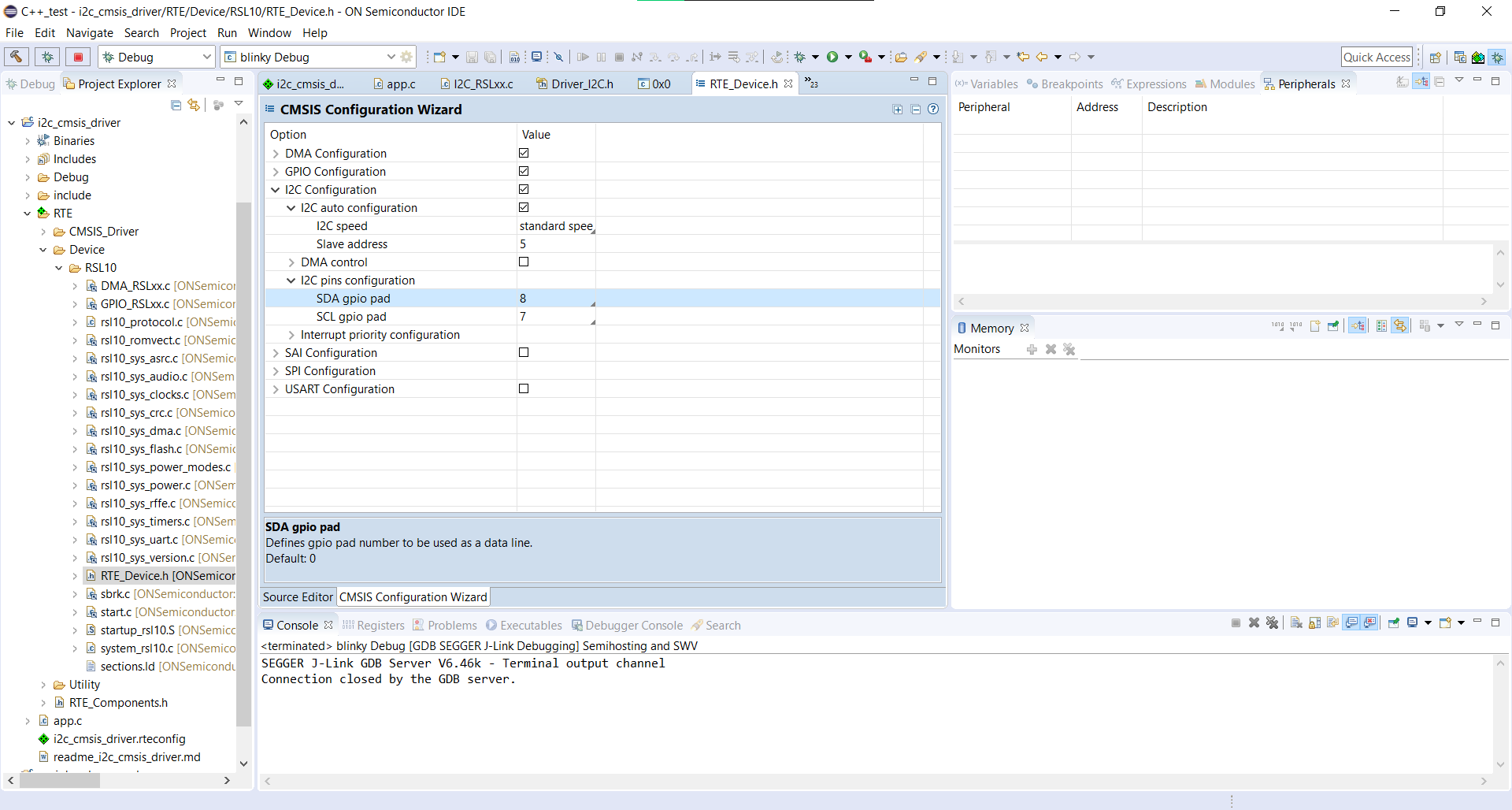 Configuration of I2C pins
