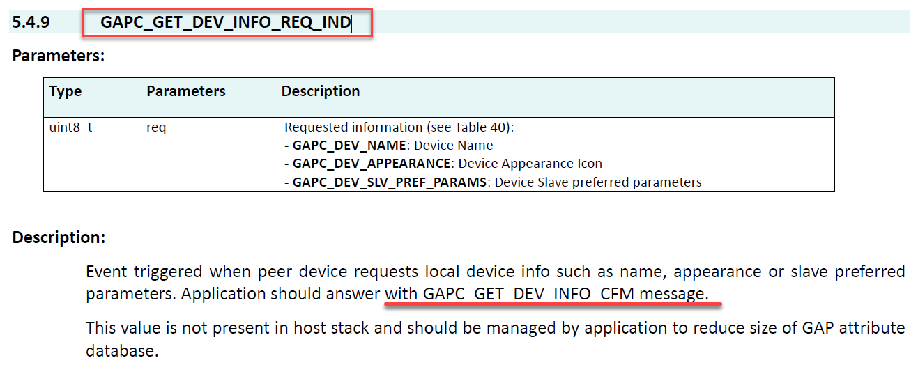 How to handle GAPC_LE_PHY_IND, GAPC_LE_PKT_SIZE_IND and GAPC_GET_DEV_INFO_REQ_IND events