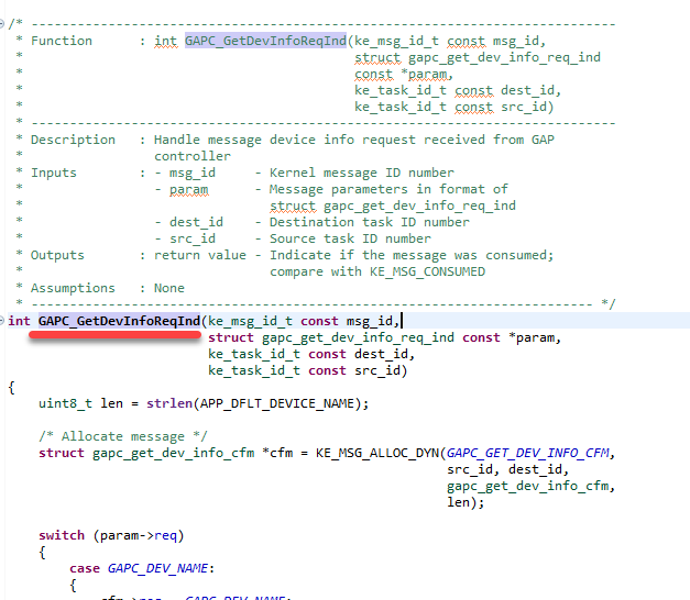 How to handle GAPC_LE_PHY_IND, GAPC_LE_PKT_SIZE_IND and GAPC_GET_DEV ...