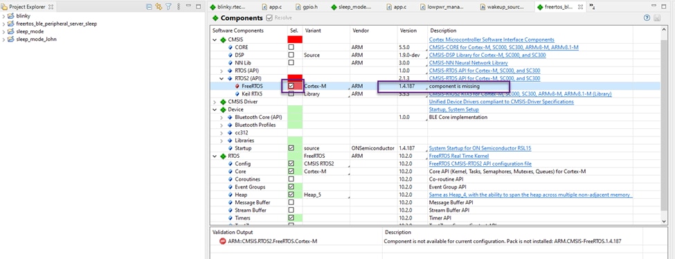 KB: FreeRTOS ble peripheral server sleep missing component