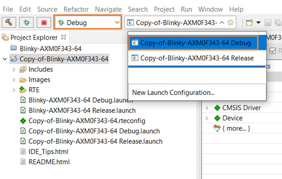 FAQ: Renaming projects from the AXM0F343 CMSIS Pack within Onsemi IDE