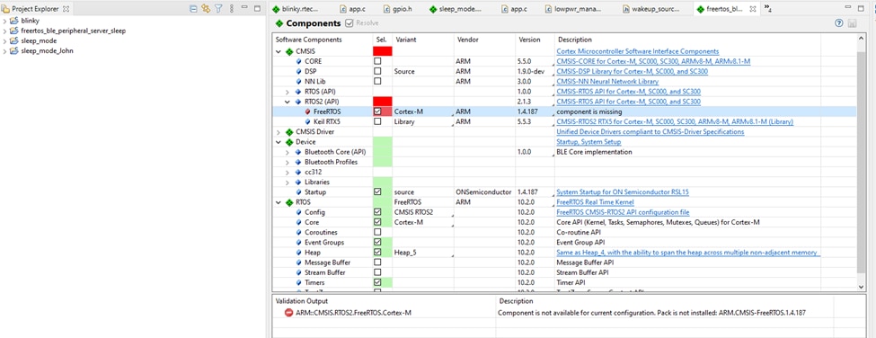 KB: FreeRTOS ble peripheral server sleep missing component